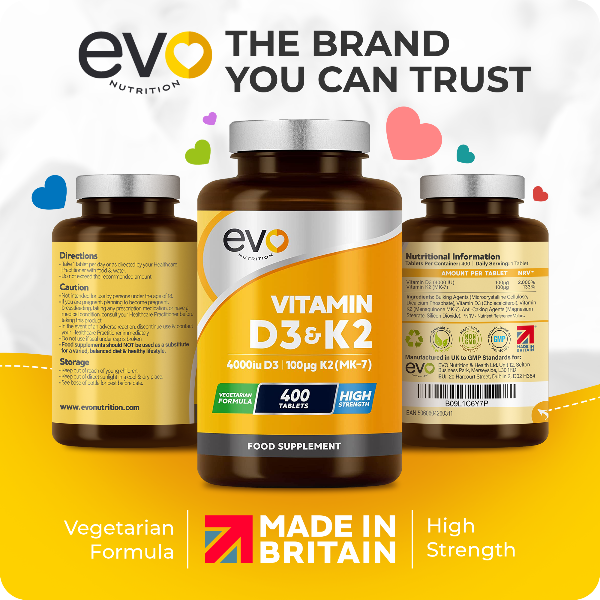 Vitamin D3 & K2 (MK-7) 400 Tablets – EVO Nutrition