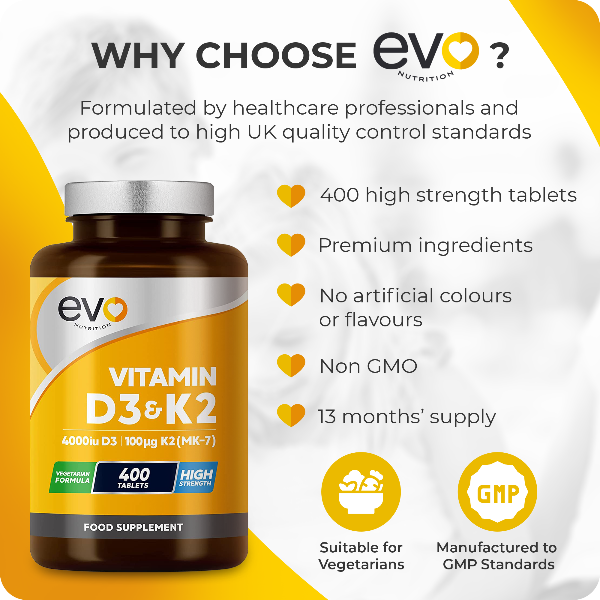 Vitamin D3 & K2 (MK-7) 400 Tablets – EVO Nutrition