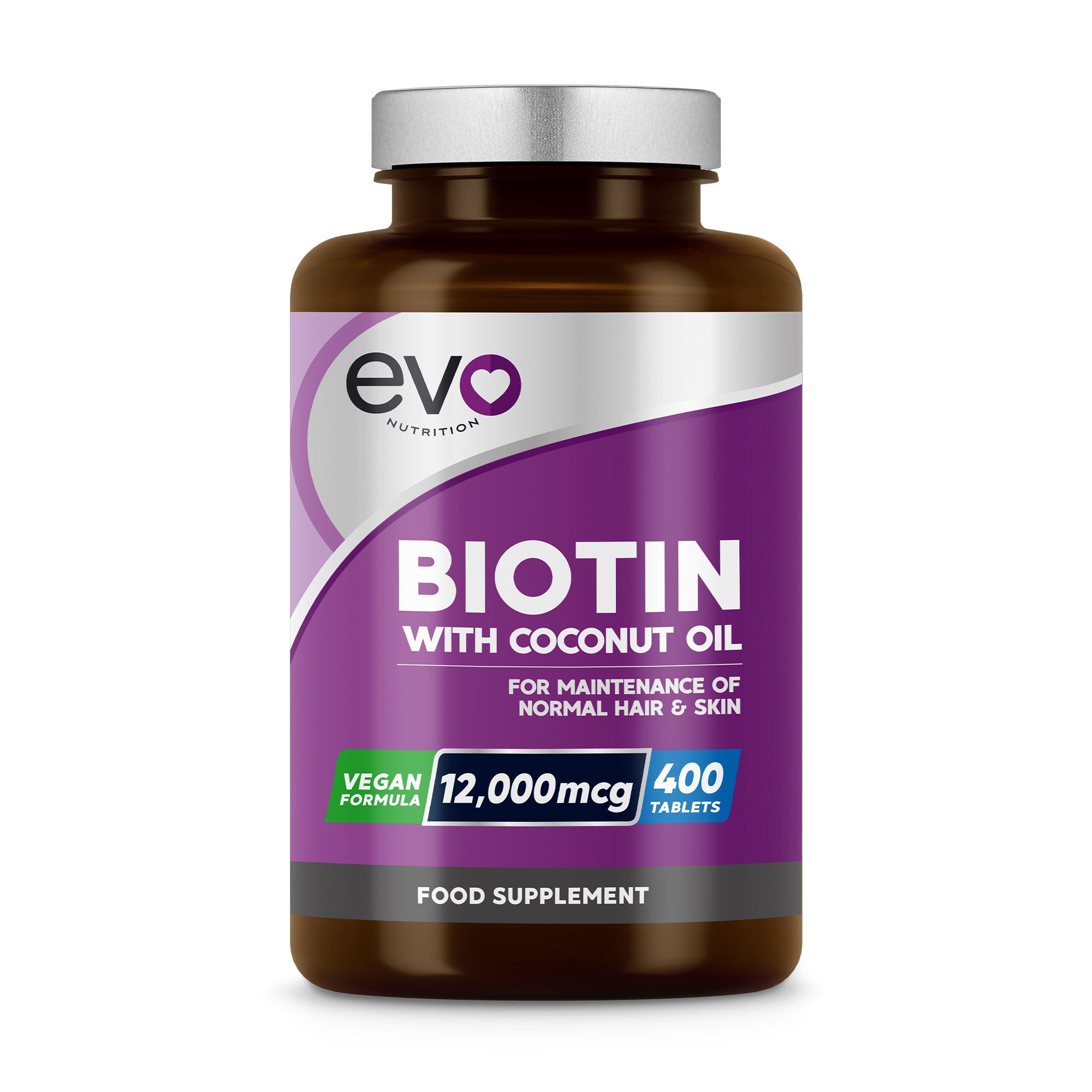 Buy Biotin (Vitamin B7) 12000 mcg Tablets With Coconut Oil – EVO Nutrition